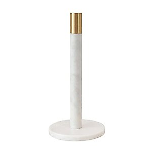 Bloomingville Modern Marble Paper Towel Holder with Brass Accent Band, White