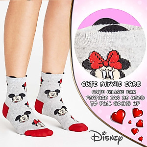 Disney Womens Novelty Socks, Pack of 5 Soft Calf Socks - Gifts for her (4/9 US, Red Minnie Mouse)