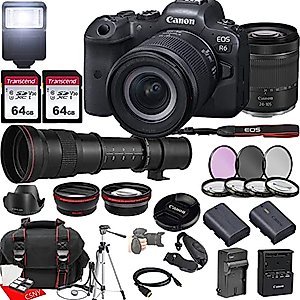 Canon EOS R6 Mirrorless Camera w/RF 24-105mm f/4-7.1 is STM Lens + 420-800mm f/8.3 HD Manual Telephoto Lens + 2X 64GB Memory + Hood + Case + Filters + Tripod & More (35pc Bundle)