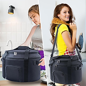 Double-Layer Slow Cooker Carrying Bag for 6-8 Quart CrockPot and Hamlton Beach Slow Cooker, Travel Bag with Lid Fastener for Crock-pot, Portable Carrier Case Slow Cooker Bag with See-thought Window