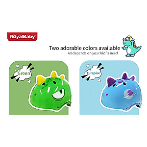 RoyalBaby Kids Bike Helmet Toddler to Youth Sizes for Boys Girls Dinosaur Helmet Green Dino Helmets for Multi-Sport