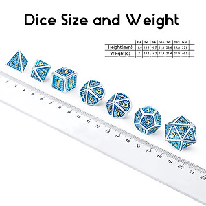 DNDND Dragon Skin Metal Dice Set, 7 PCS Metallic D&D Die with Metal Tin for DND Game (Azure with Silver Edge)