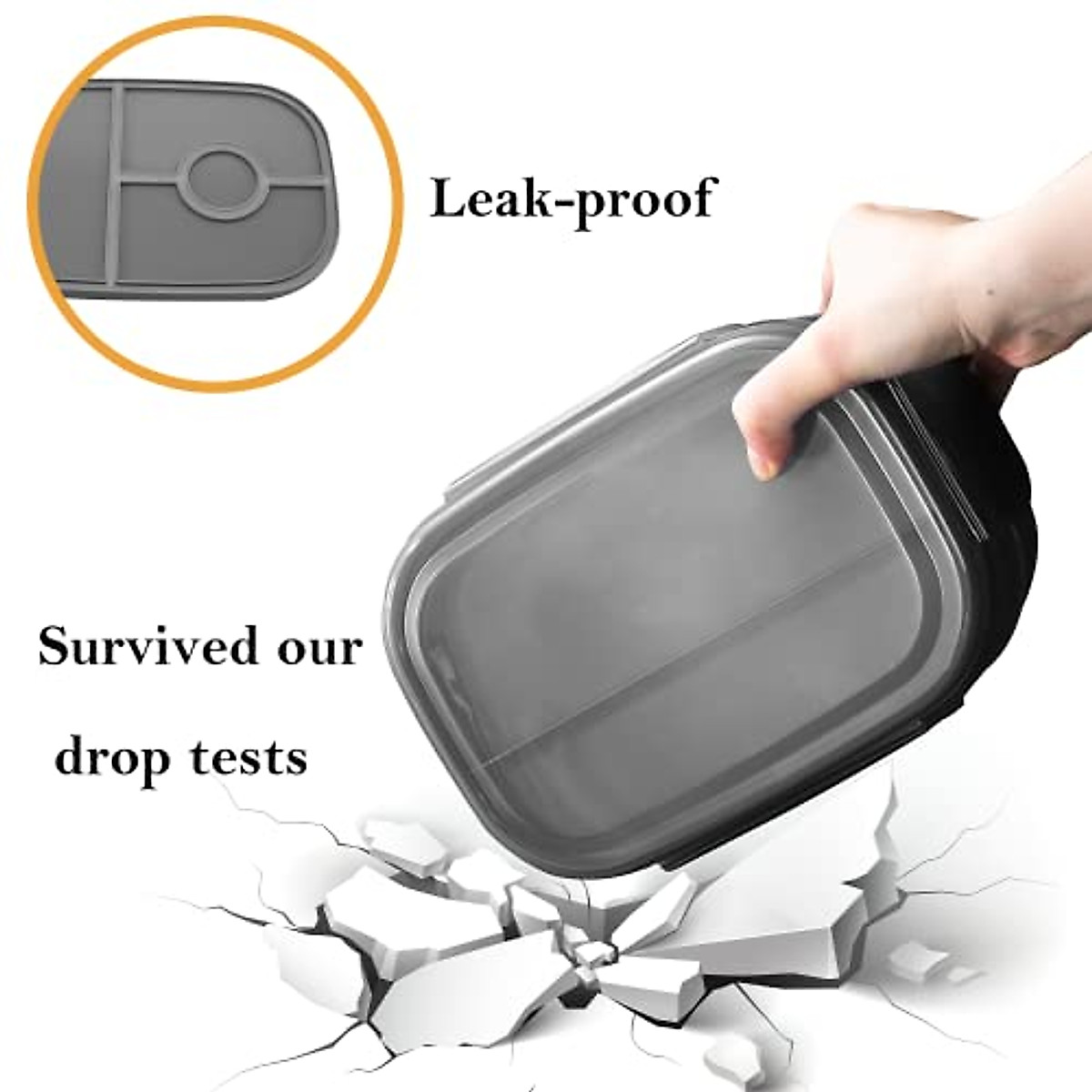 CocoMeiwei Bento Box Adult Lunch Box, Bento Lunch Box with 5 Silicone Cupcake Liners, Leak-proof Bento Lunch Box Containers 3 Tiers 50oz, 6compartments Large Capacity for Working Grey