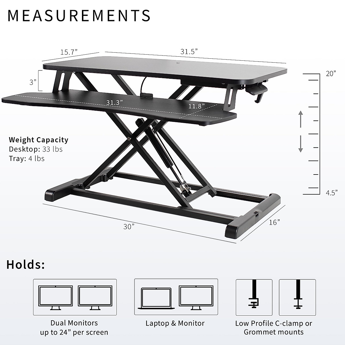VIVO 32 inch Desk Converter, Height Adjustable Riser, Sit to Stand Dual Monitor and Laptop Workstation with Wide Keyboard Tray, Black, DESK-V000K, 32"