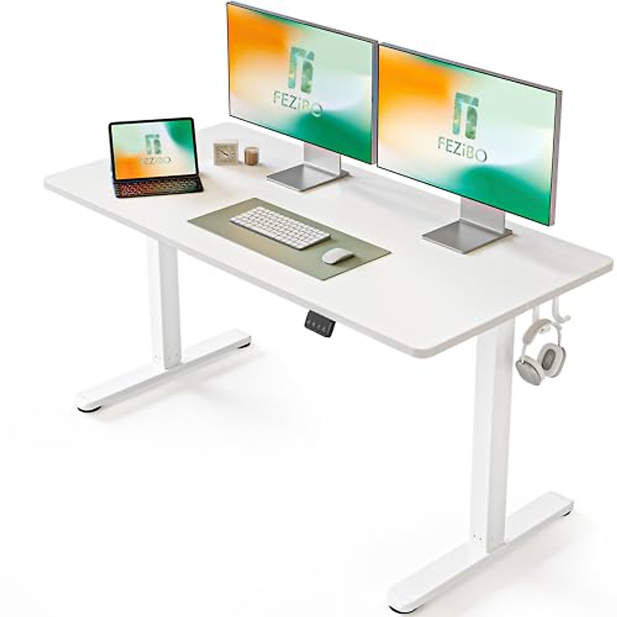 FEZIBO Electric Standing Desk, 55 x 24 Inches Height Adjustable Stand up Desk, Sit Stand Home Office Desk, Computer Desk, White