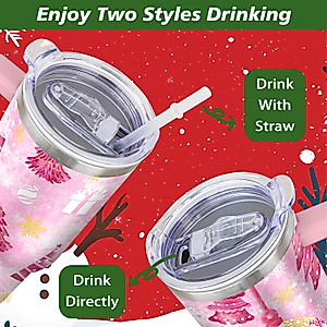 qoepfnsh Christmas Tumbler 40 oz Christmas Tumblers with Handle and Straw Pink Christmas Tree Stainless Steel Insulated Coffee Cups Mugs Christmas Gifts Stuff Decor for Women Girls
