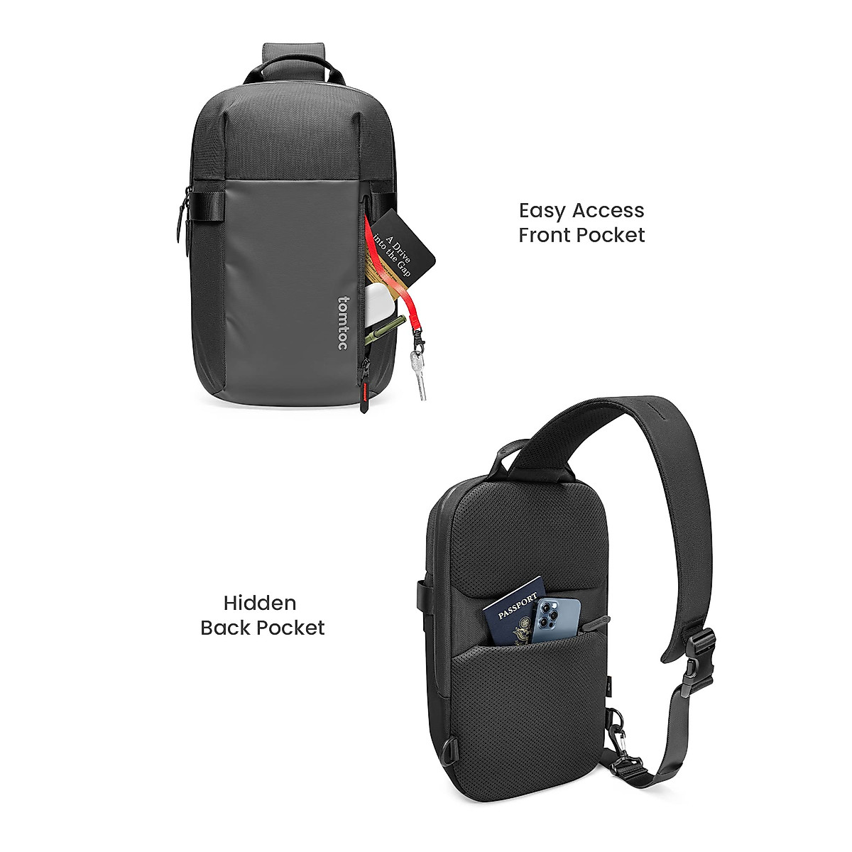 tomtoc 14-inch Compact EDC Sling Bag, Minimalist Chest Shoulder Backpack Crossbody Bag for up to 14-inch MacBook Pro M1/M2 A2779 A2442, Water-resistant, Lightweight Daypack for Travel, Work, Sport