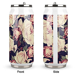 Stainless Steel Mug Roses Watercolor Thermos Cup Double Wall Vacuum Travel Mug With Lids Straw 17oz