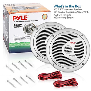 Pyle 6.5” Dual Marine Speakers - 2 Way Waterproof and Weather Resistant Outdoor Audio Stereo Sound System with 150 Watt Power, Polypropylene Cone and Cloth Surround - 1 Pair - PLMR60S (Silver)