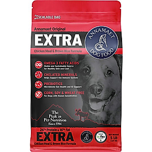 Annamaet Original Extra Formula Dry Dog Food, 26% Protein (Chicken & Brown Rice), 5-lb Bag