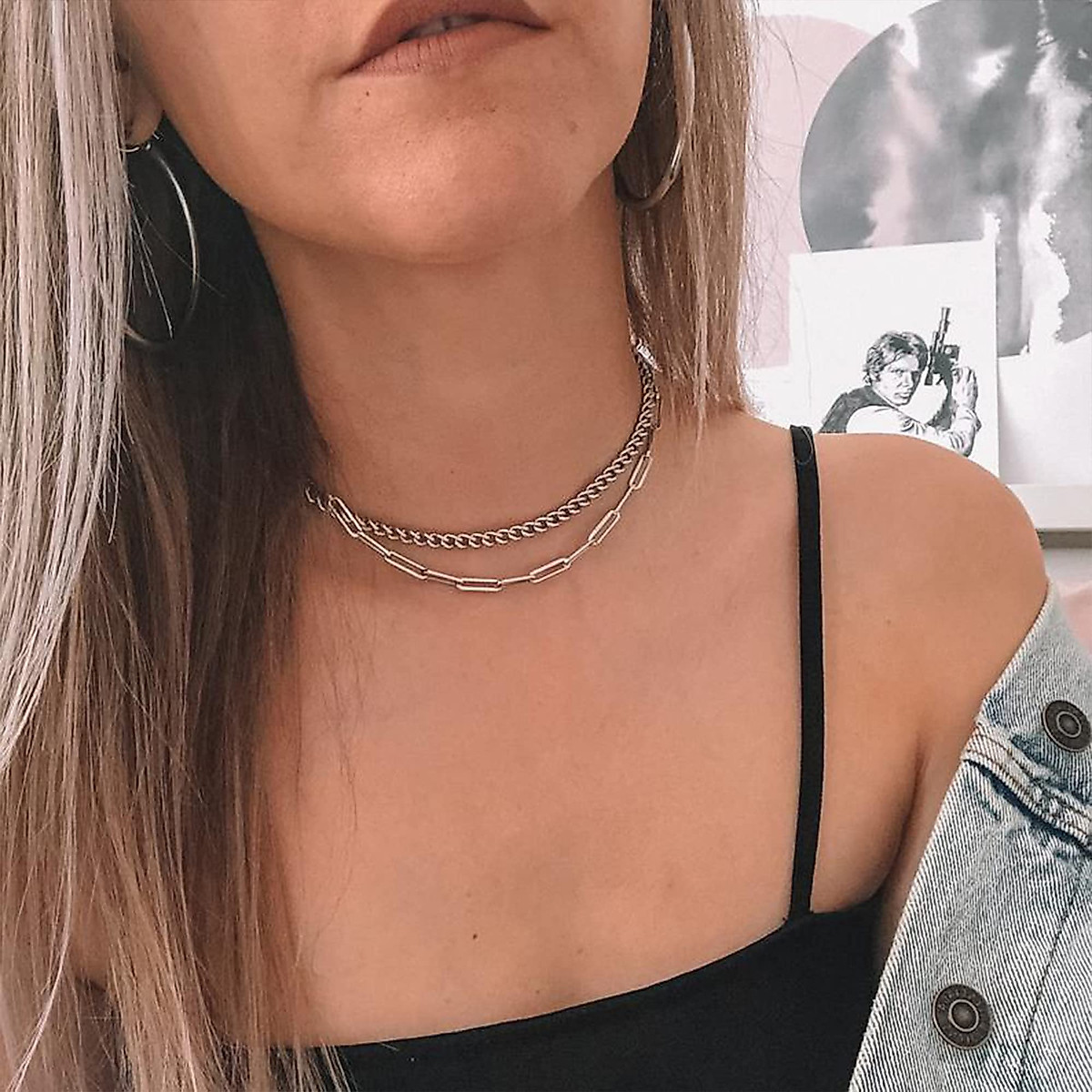 COZLANE Silver Paperclip Chain Necklace for Women Dainty Oval Link Chain Choker Necklace and Bracelet Set for Women Girls