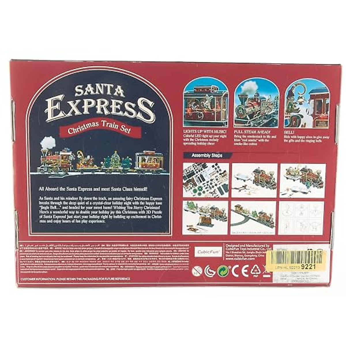 3D Puzzles for Adults Kids LED Christmas Train Sets for Under Christmas Tree, Musical Steam Santa Express Christmas Decorations with Lights, Christmas Decor Model Kit, Gifts for Women Men, 218 Pieces