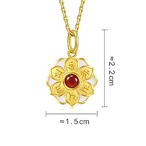 CHOW SANG SANG Cultural Blessing 999.9 24K Solid Gold Om Mani Padme Hum with Red Agate Pendant for Women 93484P | [Not Include the Necklace]