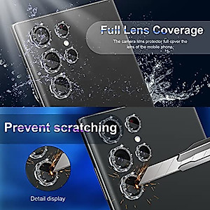 TIUYAO [5+2] Camera Lens Protector for Samsung Galaxy S23 Ultra, Tempered Glass Aluminum Alloy Ring Lens Cover with [Installation Tray] [Removal tool] Fit for Samsung Galaxy S23 Ultra Glitter Black