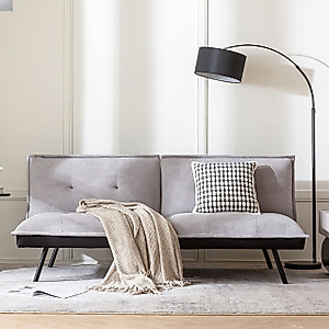 CH CHARME HOUSE Bed Convertible futon Couch with Adjustable Backrest, Modern Sleeper Sofa for Office Living Bedroom and Sitting Room, Small, Grey