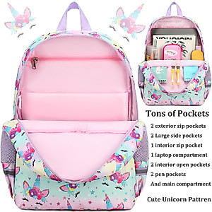 JIANYA Backpack for Girls Kids School Backpack Lunbox Combo Teen Girl Unicorn Bookbag School Bag, Purple