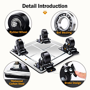 【Upgrade with Brake】 Furniture Dolly, Furniture Movers with 4 360° Rotatable Rubber Universal Wheels, Carbon Steel Panel Heavy Duty Moving Base Tools with Brake & Lifter, Maximum Load 3000LBS