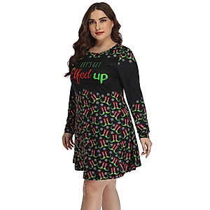 HDE Womens Plus Size Party Dress Ugly Christmas Long Sleeve Skater Dress Elfed Up - 2X