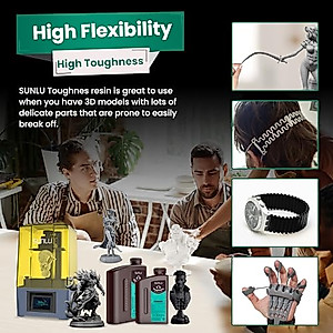 SUNLU High Tough 3D Printer Resin, Flexible Fast Curing 3D Resin for 2K 4K 8K LCD DLP SLA Resin 3D Printer, 405nm UV Curing 3D Printing Photopolymer Resin, 350J/m High Impact Resistant, 1KG, Grey