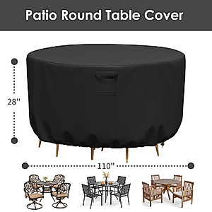 KALINCO Round Patio Furniture Covers, Heavy Duty 600D Waterproof Outdoor Table Chair Set Covers, UV Resistant, 110" DIAx28 H