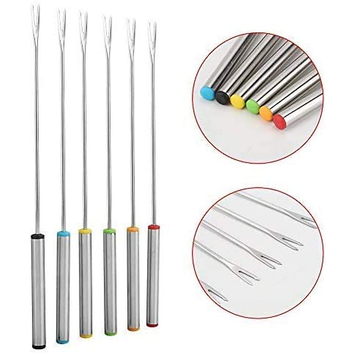 Fondue Sticks 6pcs Stainless Steel Smores Sticks with Heat Resistant Handle for Cheese Meat Chocolate Dessert Roast