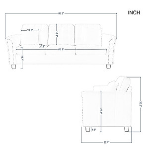 LCH Chesterfield, 86.6” Flare Sofa, Tufted 3 Seater Furniture, Velvet Couch with Scroll Arms and Nailhead for Living Room, Bedroom, Office, Apartment (Beige)