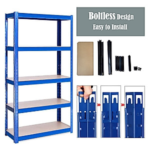 Bowoshen Storage Shelves 5-Tier 59in Height Garage Shelving Unit Rack Metal Shelf Heavy Duty 386lb Load per Tier, Adjustable Utility Shelves for Garage, Warehouse, Living Room, Office (59" Blue)