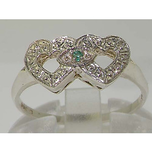 925 Sterling Silver Natural Emerald Womens Sweetheart Ring - Sizes 4 to 12 Available