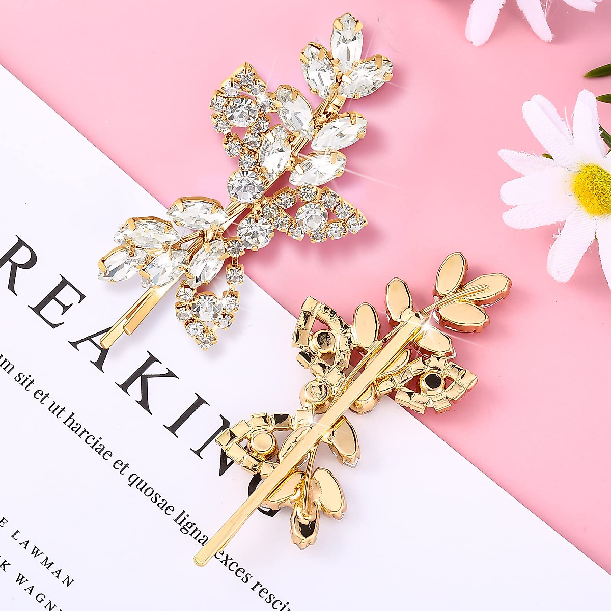 Waydress 4 Pcs Rhinestone Bridal Hair Clip Leaf Wedding Hairpin Bride Crystal Hair Barrette Accessories for Women(Gold, Rhinestone Style)