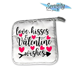Decorative Kitchen Oven Mitt Hot Plate Pot Holder Set | Valentines Day Hearts Decorations | Love Kisses And Valentine Wishes | White Oven Home Decor Holiday Decorations | House Warming Gift Present
