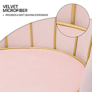 MoNiBloom Upholstered Velvet Chair for Bedroom Makeup Room, Light Pink Shell Chair Mid-Century Modern Leisure Guest Chair for Living Room with Cushion and Metal Legs, Retro Arm Chair, 250 lbs Capacity