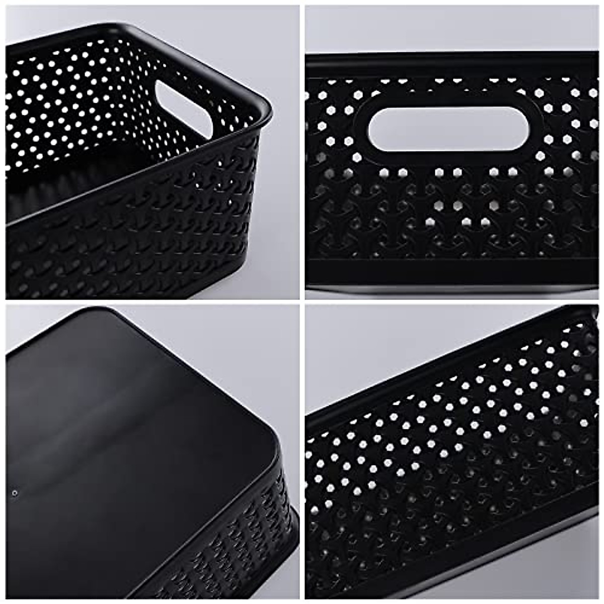 Kekow 6-Pack Black Plastic Storage Basket, 9.92" L x 7.56" W x 4" H