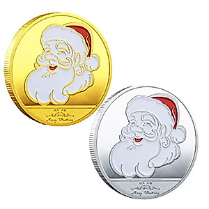 Amosfun 2pcs Christmas Challenge Coins Silver Santa Claus Coins Commemorative Coins Collection Arts Christmas Party Favors Gifts (Silver + Golden)