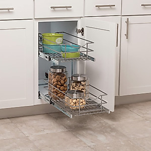 Knape & Vogt Simply Put 11-in W x 19.2-in H Metal 2-Tier Pull Out Cabinet Basket, 11 Inch, Frosted Nickel