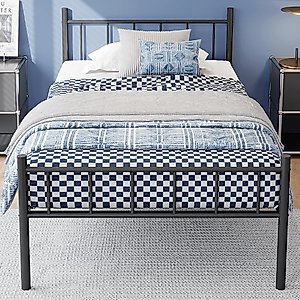 zunatu Classic Metal Bed Frame Platform Mattress Foundation with Classic Style Iron-Art Headboard/Footboard/Under Bed Storage/No Box Spring Needed/Twin XL Size Black