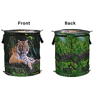 Tiger Animal Green Pop Up Laundry Hamper with Lid Foldable Storage Basket Collapsible Laundry Bag for Travel Hotel kids Room
