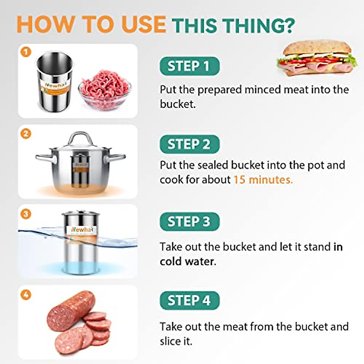 Newhai Ham Maker Meat Press Tool for Making Ham Meat Deli Meat Maker Homemade Lunch Meat Maker with Thermometer Stainless Steel