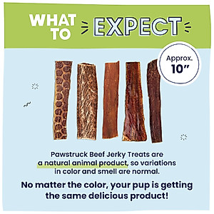 Pawstruck Premium Beef Jerky Dog Treat Chews, Large 10" Strips - Support Hip & Joint Health Naturally Rich in Glucosamine & Chondroitin - No Added Preservatives - 15 Count - Packaging May Vary