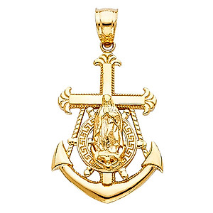 Jewels By Lux 14K Yellow Gold Our Lady Of Guadalupe Virgin Mary Pendant 25mm X 19mm