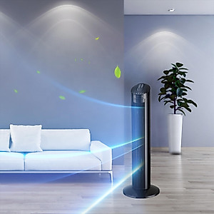 Simple Deluxe 32 Inch Electric Oscillating Tower Fan with Remote Control for Indoor, Bedroom and Home Office, Black