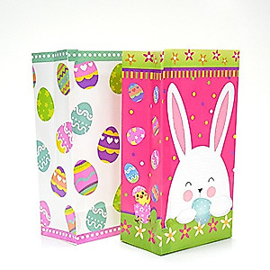 Easter Paper Bags for Kids - 20 Pack Easter Egg Bunny Party Bags for Easter Party, Birthday Party, White/Red Style by Lucky Party
