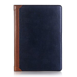 iPad Pro 1st 2nd (12.9'') Case, DMaos Vintage Book Synthetic Leather Stand Folio Smart Cover, Auto Sleep/Wake, Business Document Card Holder - Blue