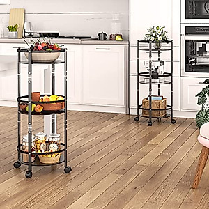 Innotic 3-Tier Rolling Utility Cart, No Assemble, Collapsible Metal Storage Organizer Cart with Lockable Wheels, Multifunctional Trolley for Kitchen, Office, Garden(Black)