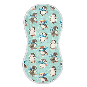 vvfelixl Baby Burp Cloths Cute Penguins Skates Baby Newborn Cotton Burping Cloths Set Baby Washcloths 4 Pack Blue