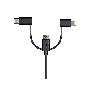 Monoprice 118789 Apple MFi Certified USB to Micro USB + USB Type-C + Lightning Charge And Sync Cable - 3 Feet - Black