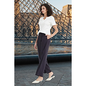 PACIBE Womens Cotton Linen Pants Summer Casual Drawstring High Waisted Palazzo Flowy Wide Leg Trousers with Pockets, XL Deep Blue