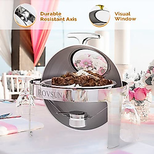 ROVSUN 3 Packs Roll Top Chafing Dish Buffet Set,6 Quart Round Stainless Steel Chafer for Catering,Buffet Servers and Warmers Set with Glass Window for Wedding, Parties, Banquet, Events，Graduation