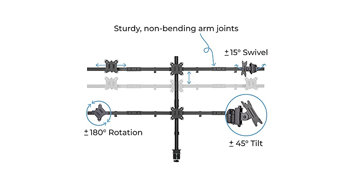 Adjustable 6 Monitor Mount Desk Stand - Stand Steady