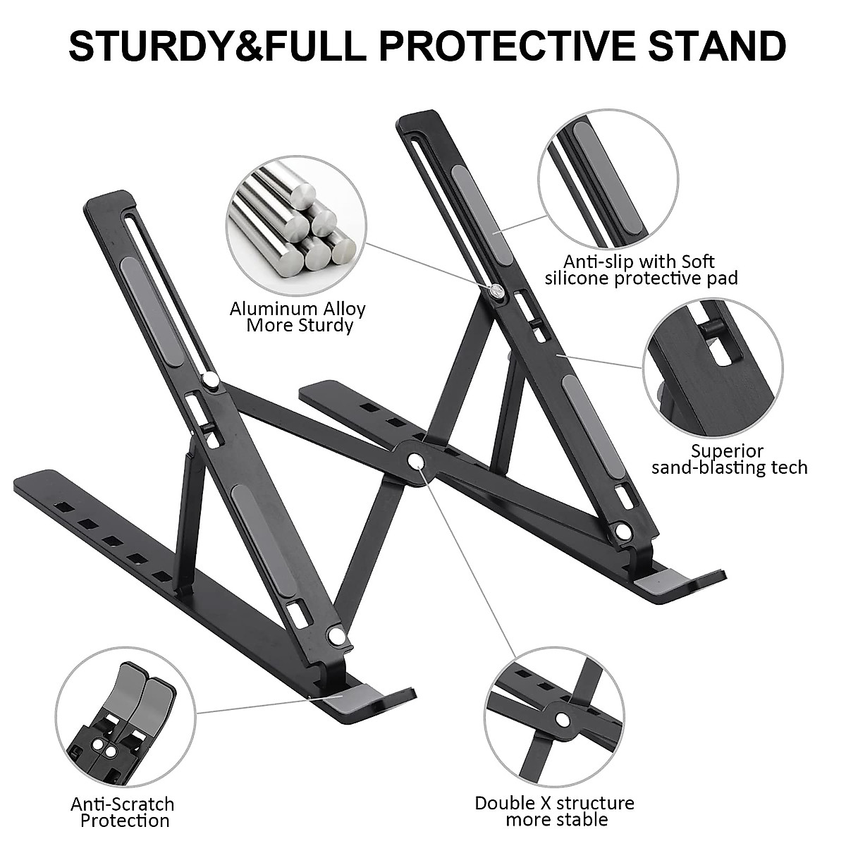 Uniwit 6 Levels Adjustable Laptop Notebook Stand Holder,Foldable Portable Aluminum Alloy Riser Laptop Holder, Ventilated and Lightweight Compatible for Macbook, Laptop, Notebook Computer,Tablet(Black)