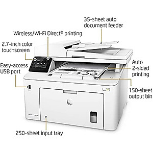HP Laserjet Pro MFP M227fdw Wireless Monochrome All-in-One Laser Printer, Mobile Print&Copy&Scan&Fax, 1200x1200 dpi, 30ppm, Auto Duplex Print, 2.7" Color TS, Wi-Fi, Ethernet, Lanbertent Printer Cable